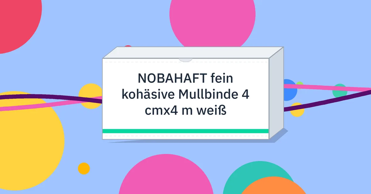 Symbolbild: Packung mit der Aufschrift NOBAHAFT fein kohäsive Mullbinde 4 cmx4 m weiß (PZN 16028549) – Verfügbarkeit und Bezug in Apotheken in Frankfurt am Main