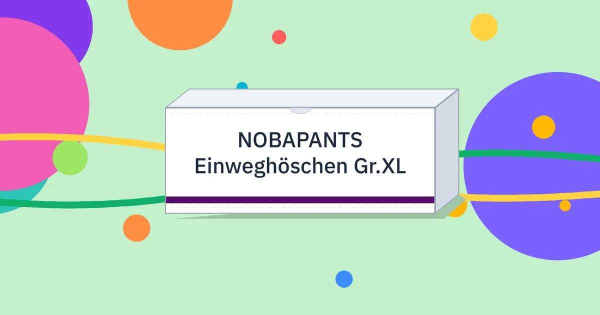 Symbolbild: Packung mit der Aufschrift NOBAPANTS Einweghöschen Gr.XL (PZN 02461082) – Verfügbarkeit und Bezug in Apotheken in Frankfurt am Main