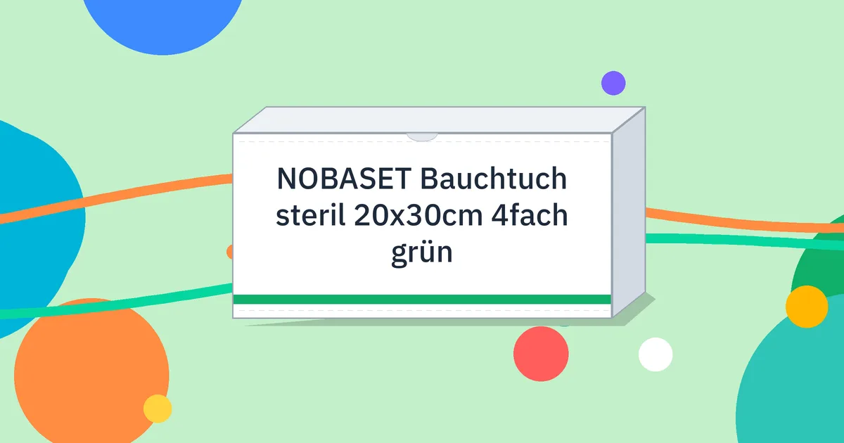 Symbolbild: Packung mit der Aufschrift NOBASET Bauchtuch steril 20x30cm 4fach grün (PZN 17669291) – Verfügbarkeit und Bezug in Apotheken in Frankfurt am Main