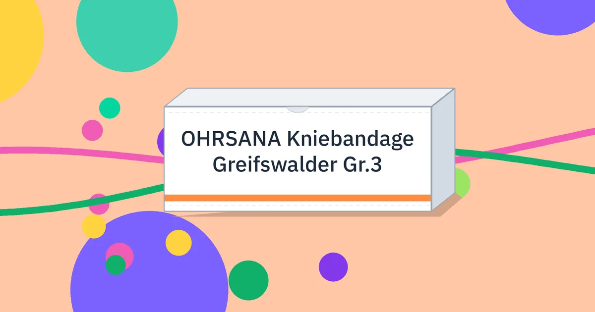 Symbolbild: Packung mit der Aufschrift OHRSANA Kniebandage Greifswalder Gr.3 (PZN 02669440) – Verfügbarkeit und Bezug in Apotheken in Frankfurt am Main