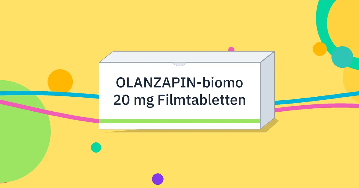 Symbolbild: Packung mit der Aufschrift OLANZAPIN-biomo 20 mg Filmtabletten (PZN 08801521) – Verfügbarkeit und Bezug in Apotheken in Frankfurt am Main