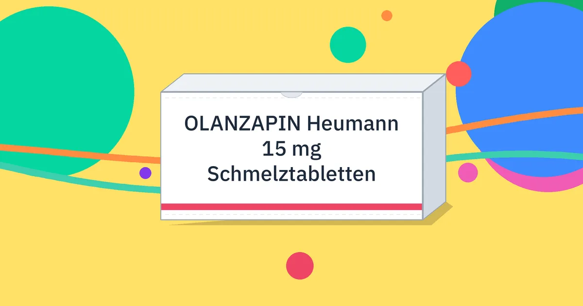 Symbolbild: Packung mit der Aufschrift OLANZAPIN Heumann 15 mg Schmelztabletten (PZN 08850494) – Verfügbarkeit und Bezug in Apotheken in Frankfurt am Main