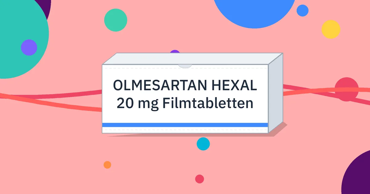 Symbolbild: Packung mit der Aufschrift OLMESARTAN HEXAL 20 mg Filmtabletten (PZN 11874819) – Verfügbarkeit und Bezug in Apotheken in Frankfurt am Main