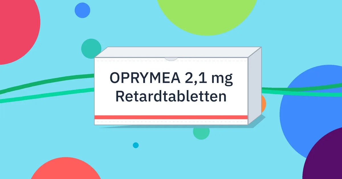 Symbolbild: Packung mit der Aufschrift OPRYMEA 2,1 mg Retardtabletten (PZN 14139730) – Verfügbarkeit und Bezug in Apotheken in Frankfurt am Main