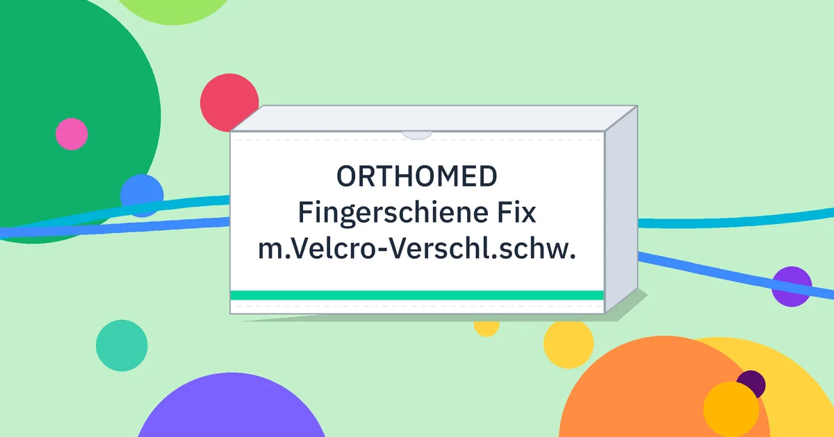 Symbolbild: Packung mit der Aufschrift ORTHOMED Fingerschiene Fix m.Velcro-Verschl.schw. (PZN 18673188) – Verfügbarkeit und Bezug in Apotheken in Frankfurt am Main