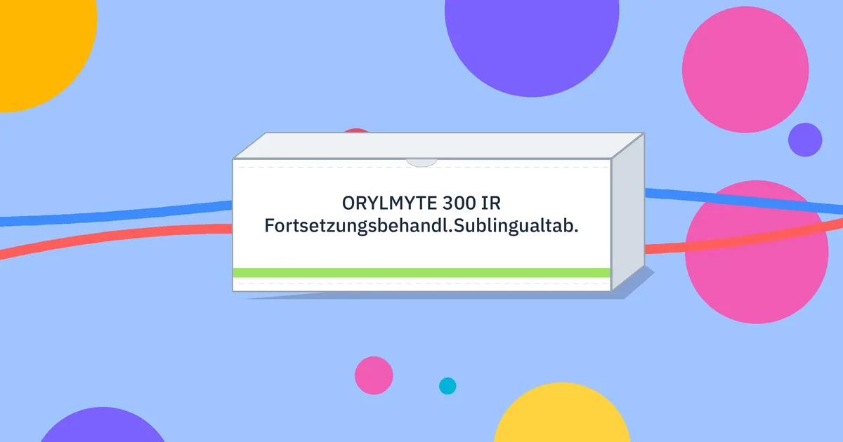 Symbolbild: Packung mit der Aufschrift ORYLMYTE 300 IR Fortsetzungsbehandl.Sublingualtab. (PZN 19668077) – Verfügbarkeit und Bezug in Apotheken in Frankfurt am Main