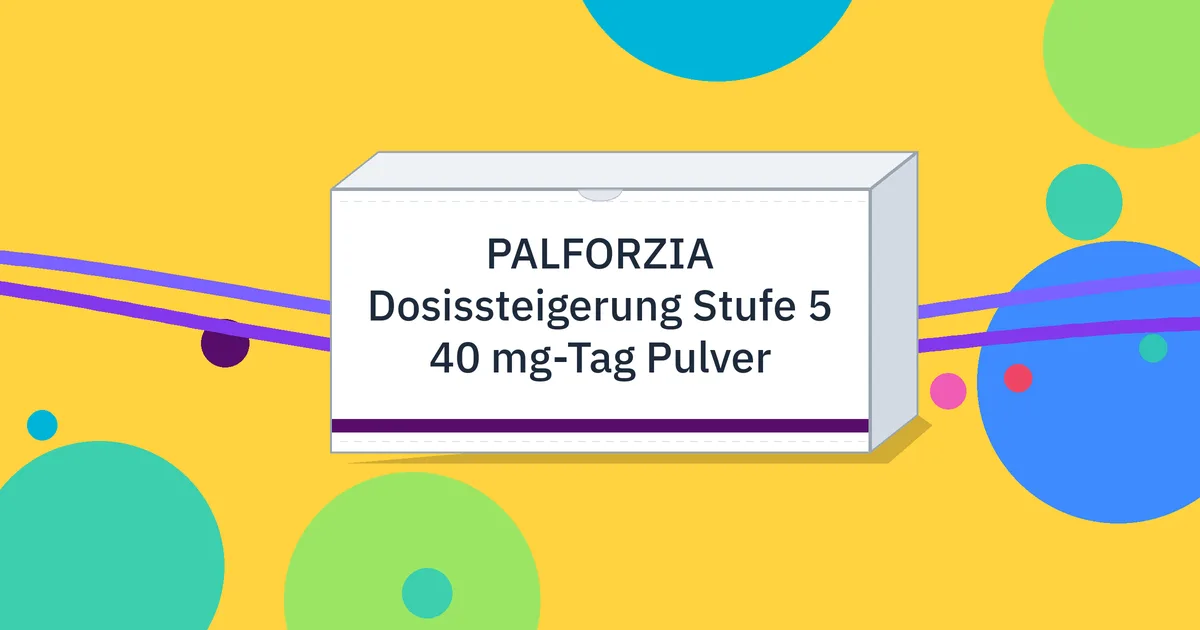 Symbolbild: Packung mit der Aufschrift PALFORZIA Dosissteigerung Stufe 5 40 mg-Tag Pulver (PZN 16903224) – Verfügbarkeit und Bezug in Apotheken in Frankfurt am Main