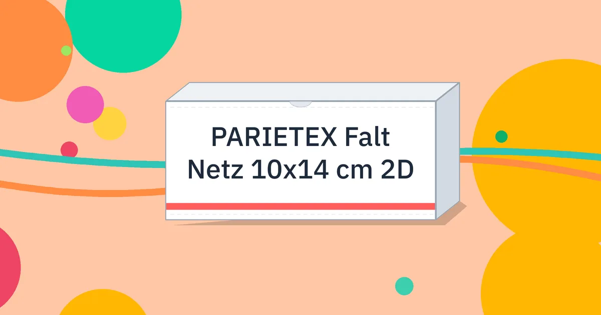 Symbolbild: Packung mit der Aufschrift PARIETEX Falt Netz 10x14 cm 2D (PZN 00434566) – Verfügbarkeit und Bezug in Apotheken in Frankfurt am Main