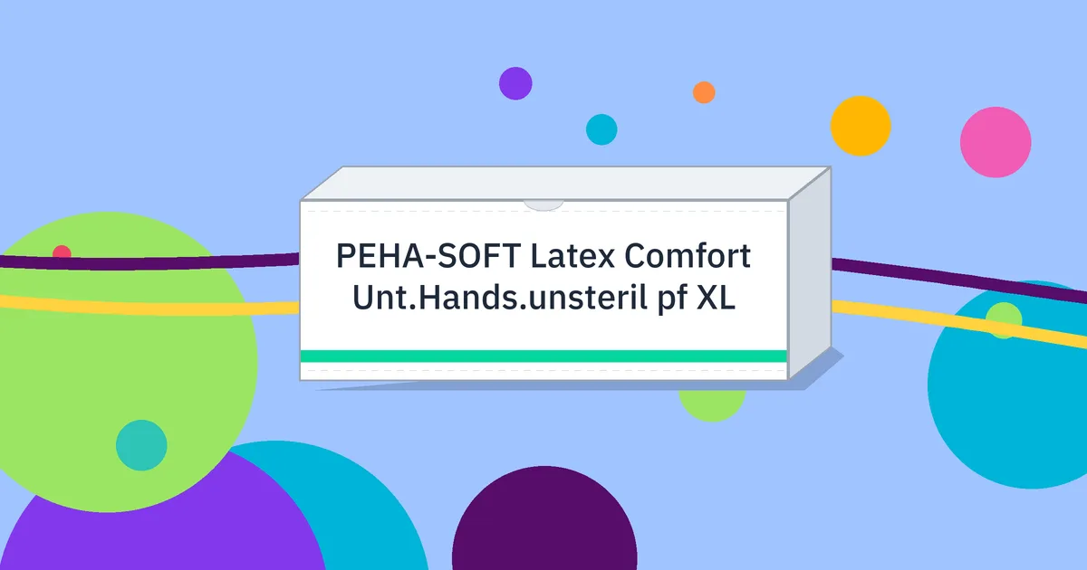 Symbolbild: Packung mit der Aufschrift PEHA-SOFT Latex Comfort Unt.Hands.unsteril pf XL (PZN 19296701) – Verfügbarkeit und Bezug in Apotheken in Frankfurt am Main