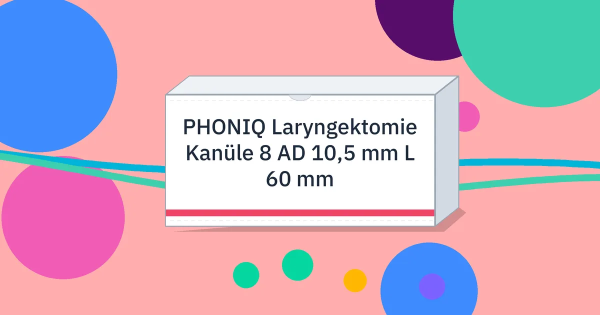 Symbolbild: Packung mit der Aufschrift PHONIQ Laryngektomie Kanüle 8 AD 10,5 mm L 60 mm (PZN 17381667) – Verfügbarkeit und Bezug in Apotheken in Frankfurt am Main