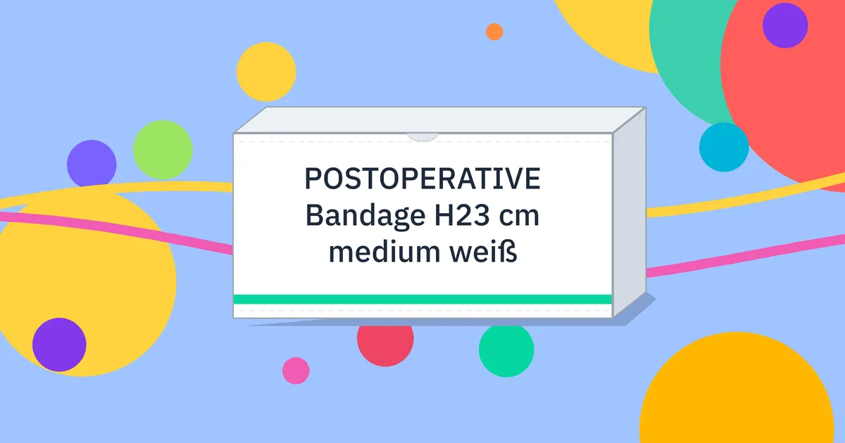 Symbolbild: Packung mit der Aufschrift POSTOPERATIVE Bandage H23 cm medium weiß (PZN 09109017) – Verfügbarkeit und Bezug in Apotheken in Frankfurt am Main