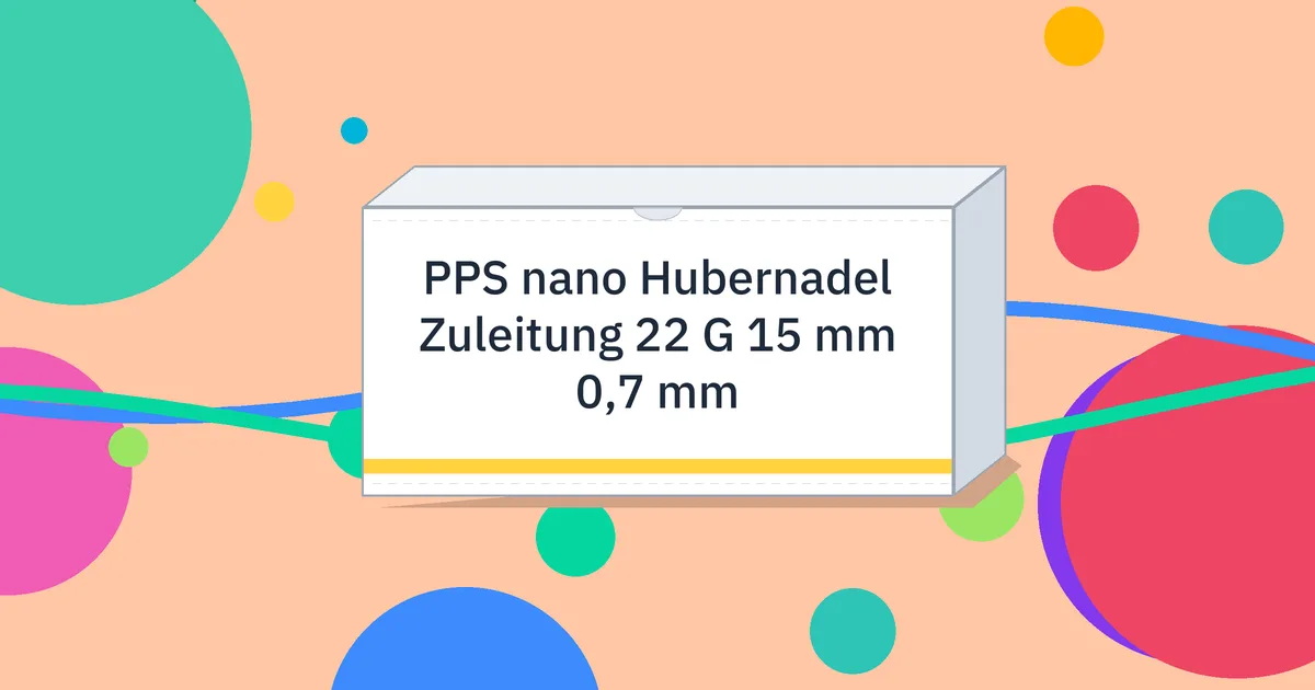 Symbolbild: Packung mit der Aufschrift PPS nano Hubernadel Zuleitung 22 G 15 mm 0,7 mm (PZN 18195085) – Verfügbarkeit und Bezug in Apotheken in Frankfurt am Main