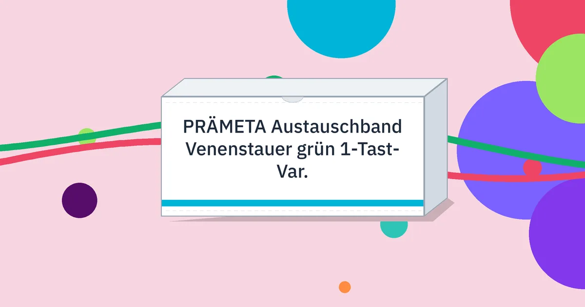 Symbolbild: Packung mit der Aufschrift PRÄMETA Austauschband Venenstauer grün 1-Tast-Var. (PZN 16765526) – Verfügbarkeit und Bezug in Apotheken in Frankfurt am Main