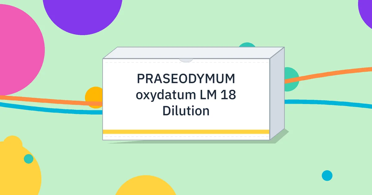 Symbolbild: Packung mit der Aufschrift PRASEODYMUM oxydatum LM 18 Dilution (PZN 13666640) – Verfügbarkeit und Bezug in Apotheken in Frankfurt am Main