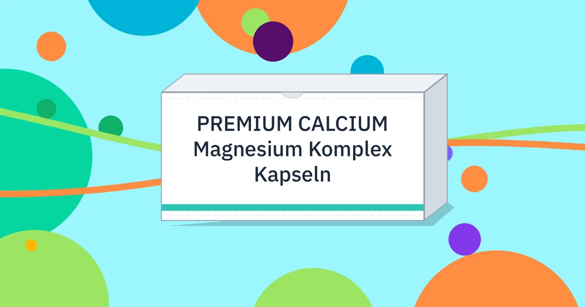 Symbolbild: Packung mit der Aufschrift PREMIUM CALCIUM Magnesium Komplex Kapseln (PZN 11727283) – Verfügbarkeit und Bezug in Apotheken in Frankfurt am Main