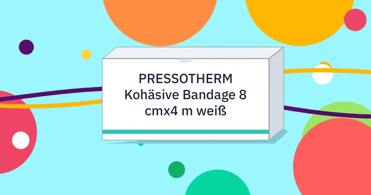 Symbolbild: Packung mit der Aufschrift PRESSOTHERM Kohäsive Bandage 8 cmx4 m weiß (PZN 02002405) – Verfügbarkeit und Bezug in Apotheken in Frankfurt am Main
