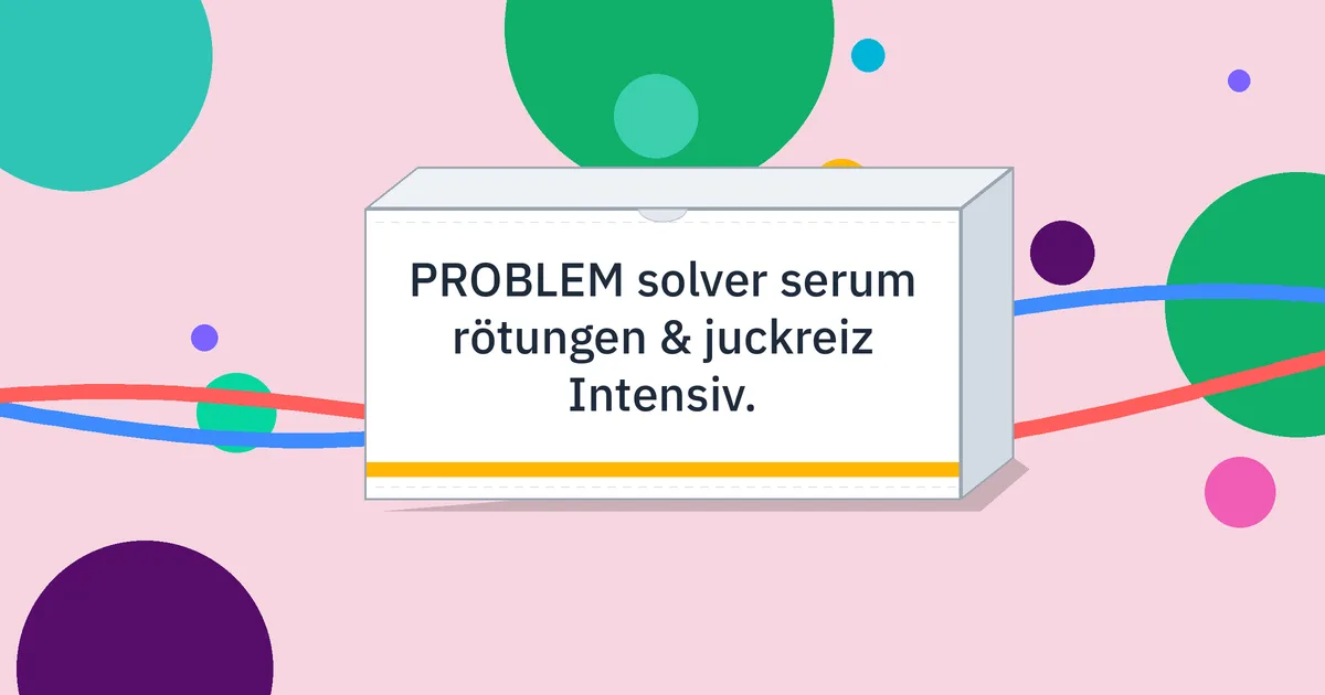 Symbolbild: Packung mit der Aufschrift PROBLEM solver serum rötungen & juckreiz Intensiv. (PZN 18361508) – Verfügbarkeit und Bezug in Apotheken in Frankfurt am Main