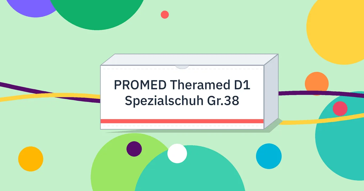 Symbolbild: Packung mit der Aufschrift PROMED Theramed D1 Spezialschuh Gr.38 (PZN 05482423) – Verfügbarkeit und Bezug in Apotheken in Frankfurt am Main