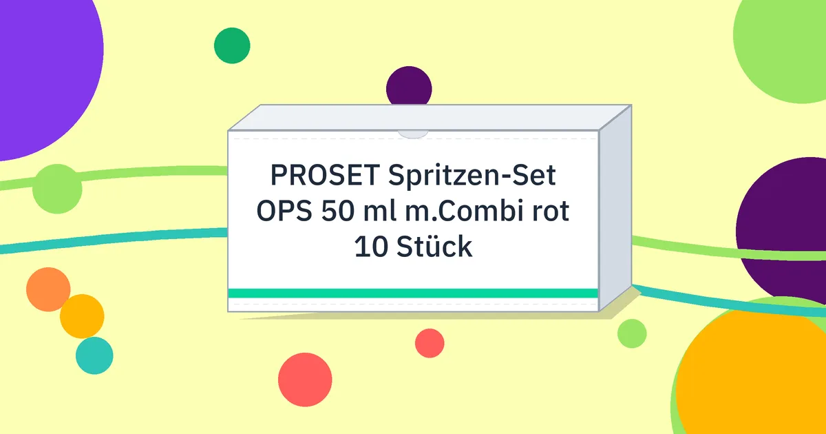 Symbolbild: Packung mit der Aufschrift PROSET Spritzen-Set OPS 50 ml m.Combi rot 10 Stück (PZN 04834446) – Verfügbarkeit und Bezug in Apotheken in Frankfurt am Main