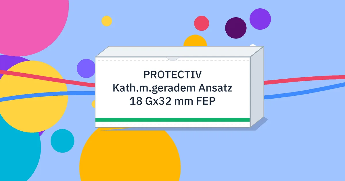 Symbolbild: Packung mit der Aufschrift PROTECTIV Kath.m.geradem Ansatz 18 Gx32 mm FEP (PZN 08417780) – Verfügbarkeit und Bezug in Apotheken in Frankfurt am Main