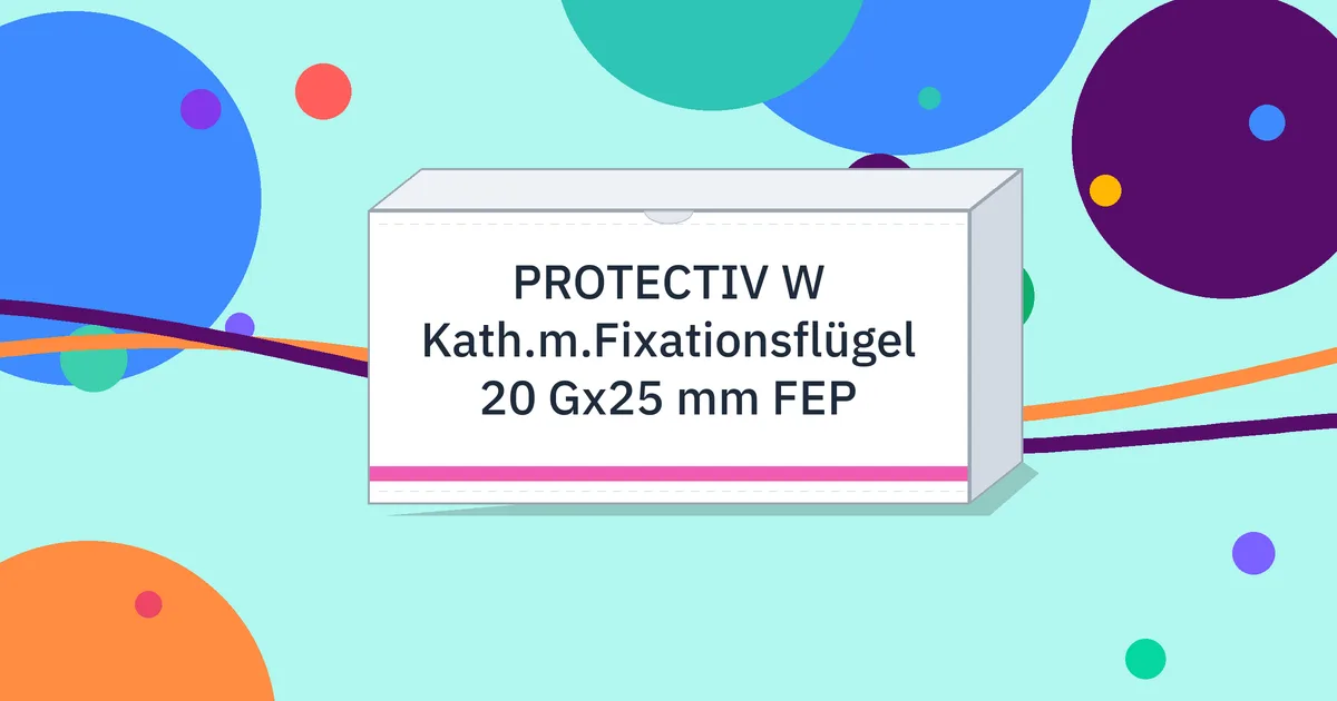 Symbolbild: Packung mit der Aufschrift PROTECTIV W Kath.m.Fixationsflügel 20 Gx25 mm FEP (PZN 08421126) – Verfügbarkeit und Bezug in Apotheken in Frankfurt am Main