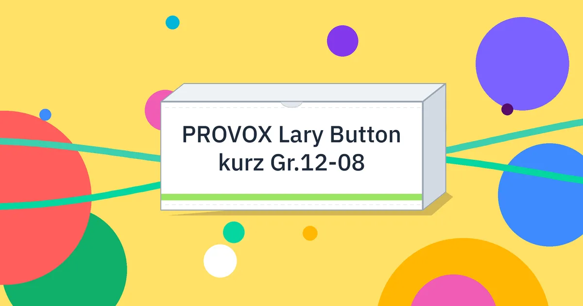 Symbolbild: Packung mit der Aufschrift PROVOX Lary Button kurz Gr.12-08 (PZN 06996093) – Verfügbarkeit und Bezug in Apotheken in Frankfurt am Main