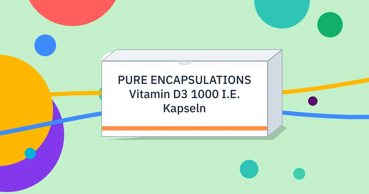 Symbolbild: Packung mit der Aufschrift PURE ENCAPSULATIONS Vitamin D3 1000 I.E. Kapseln (PZN 05495644) – Verfügbarkeit und Bezug in Apotheken in Frankfurt am Main