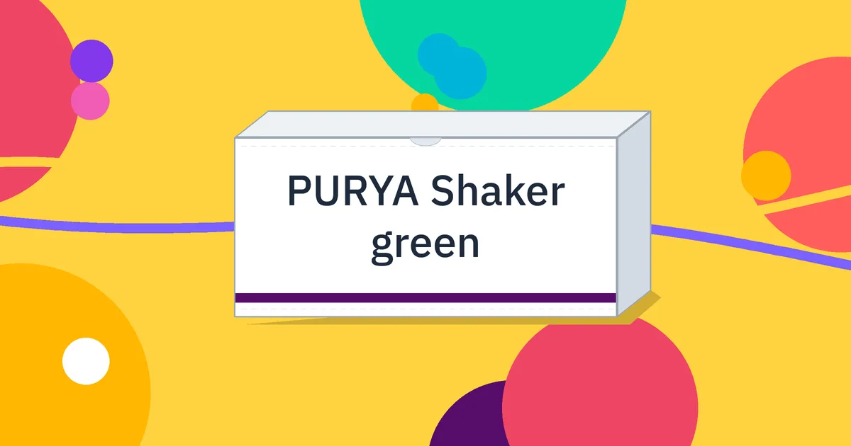 Symbolbild: Packung mit der Aufschrift PURYA Shaker green (PZN 14337312) – Verfügbarkeit und Bezug in Apotheken in Frankfurt am Main