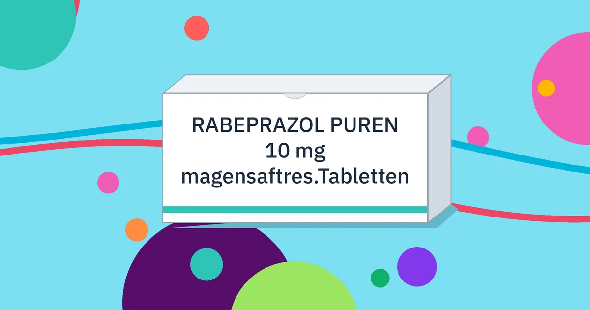 Symbolbild: Packung mit der Aufschrift RABEPRAZOL PUREN 10 mg magensaftres.Tabletten (PZN 11357828) – Verfügbarkeit und Bezug in Apotheken in Frankfurt am Main