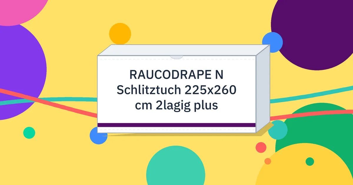 Symbolbild: Packung mit der Aufschrift RAUCODRAPE N Schlitztuch 225x260 cm 2lagig plus (PZN 06680438) – Verfügbarkeit und Bezug in Apotheken in Frankfurt am Main