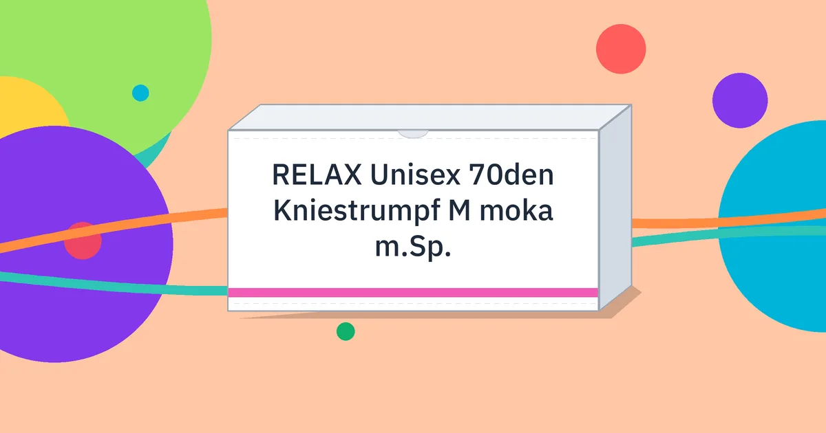 Symbolbild: Packung mit der Aufschrift RELAX Unisex 70den Kniestrumpf M moka m.Sp. (PZN 01379906) – Verfügbarkeit und Bezug in Apotheken in Frankfurt am Main