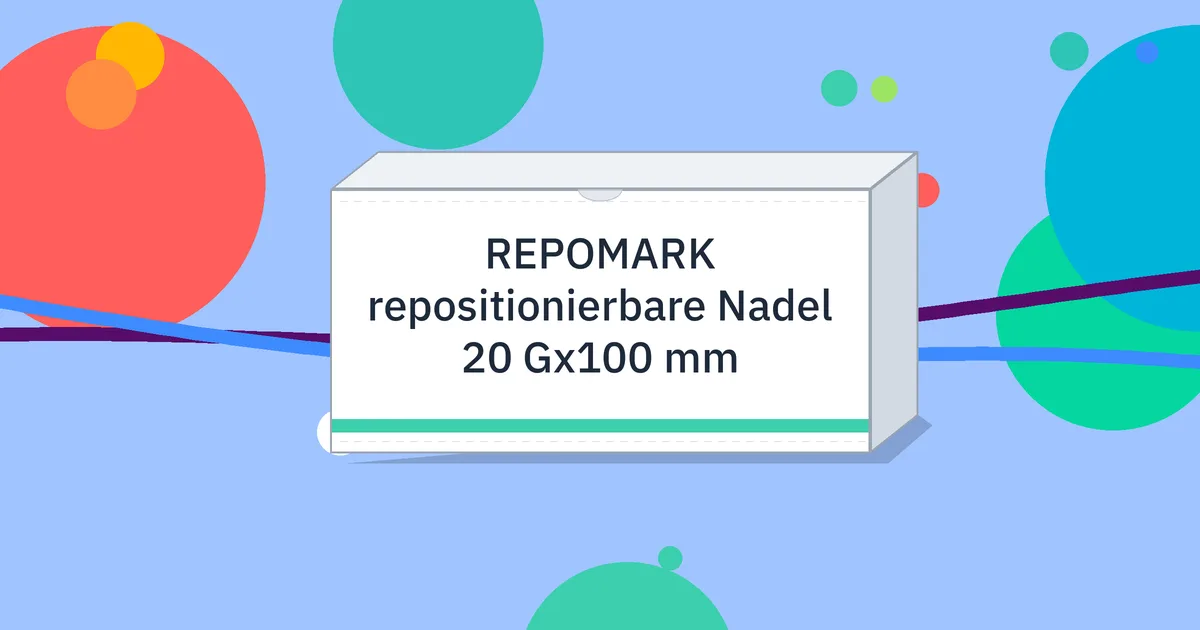 Symbolbild: Packung mit der Aufschrift REPOMARK repositionierbare Nadel 20 Gx100 mm (PZN 19736873) – Verfügbarkeit und Bezug in Apotheken in Frankfurt am Main