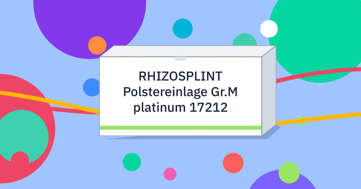 Symbolbild: Packung mit der Aufschrift RHIZOSPLINT Polstereinlage Gr.M platinum 17212 (PZN 19432251) – Verfügbarkeit und Bezug in Apotheken in Frankfurt am Main