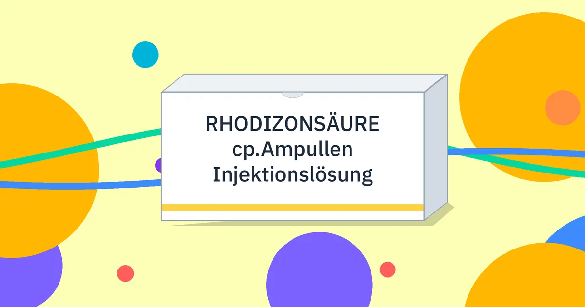 Symbolbild: Packung mit der Aufschrift RHODIZONSÄURE cp.Ampullen Injektionslösung (PZN 06083671) – Verfügbarkeit und Bezug in Apotheken in Frankfurt am Main