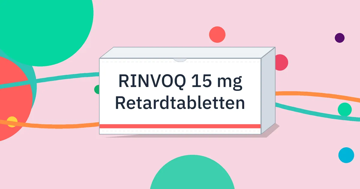 Symbolbild: Packung mit der Aufschrift RINVOQ 15 mg Retardtabletten (PZN 15620317) – Verfügbarkeit und Bezug in Apotheken in Frankfurt am Main