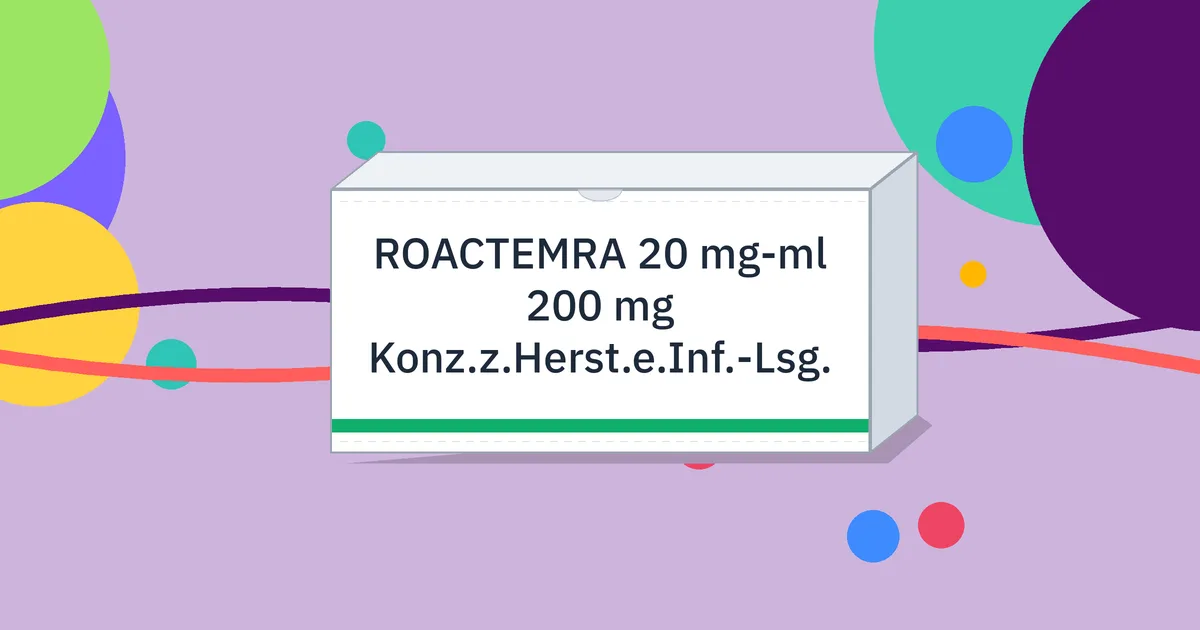 Symbolbild: Packung mit der Aufschrift ROACTEMRA 20 mg-ml 200 mg Konz.z.Herst.e.Inf.-Lsg. (PZN 09508674) – Verfügbarkeit und Bezug in Apotheken in Frankfurt am Main