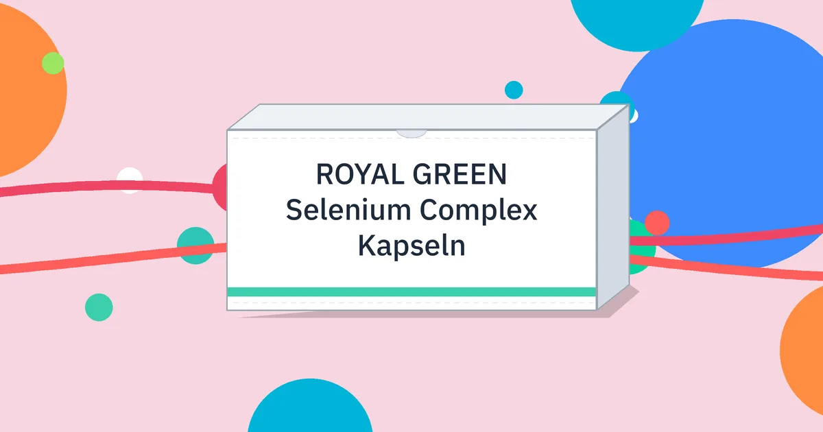 Symbolbild: Packung mit der Aufschrift ROYAL GREEN Selenium Complex Kapseln (PZN 16504671) – Verfügbarkeit und Bezug in Apotheken in Frankfurt am Main