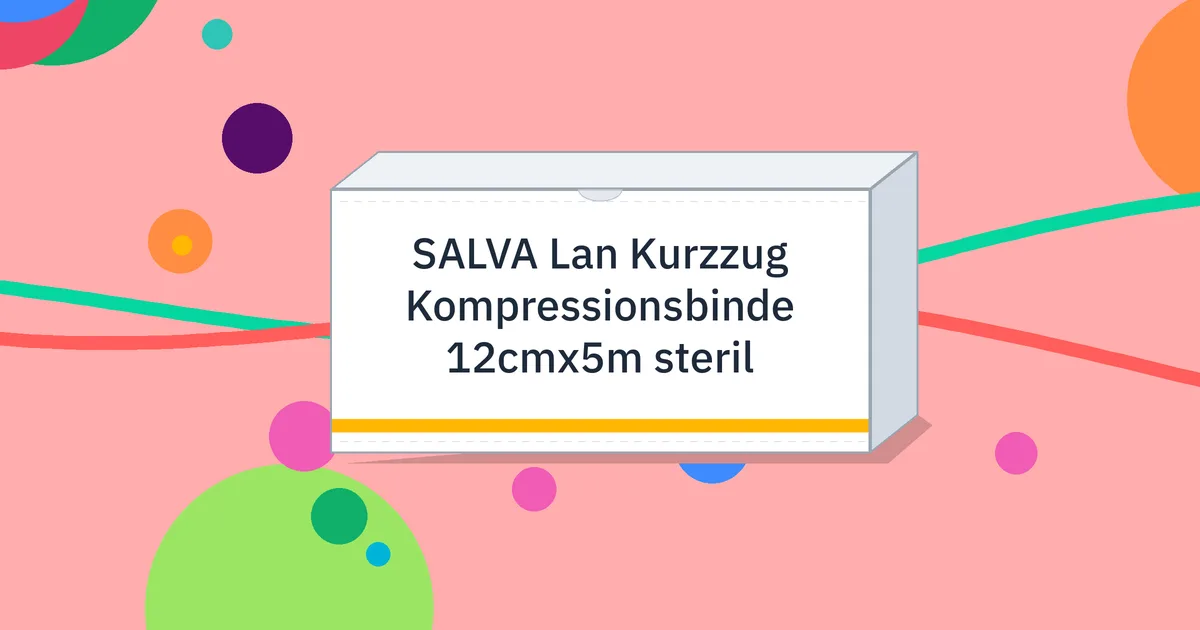Symbolbild: Packung mit der Aufschrift SALVA Lan Kurzzug Kompressionsbinde 12cmx5m steril (PZN 19768850) – Verfügbarkeit und Bezug in Apotheken in Frankfurt am Main