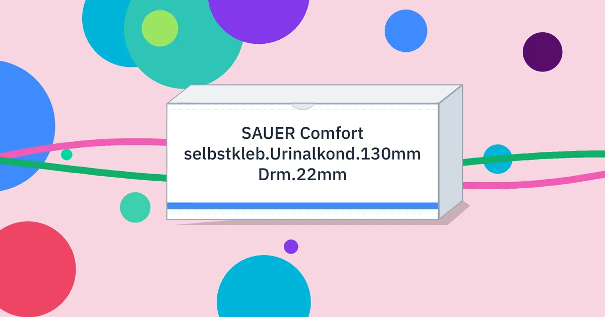 Symbolbild: Packung mit der Aufschrift SAUER Comfort selbstkleb.Urinalkond.130mm Drm.22mm (PZN 00464194) – Verfügbarkeit und Bezug in Apotheken in Frankfurt am Main