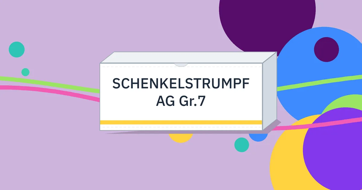 Symbolbild: Packung mit der Aufschrift SCHENKELSTRUMPF AG Gr.7 (PZN 02444741) – Verfügbarkeit und Bezug in Apotheken in Frankfurt am Main