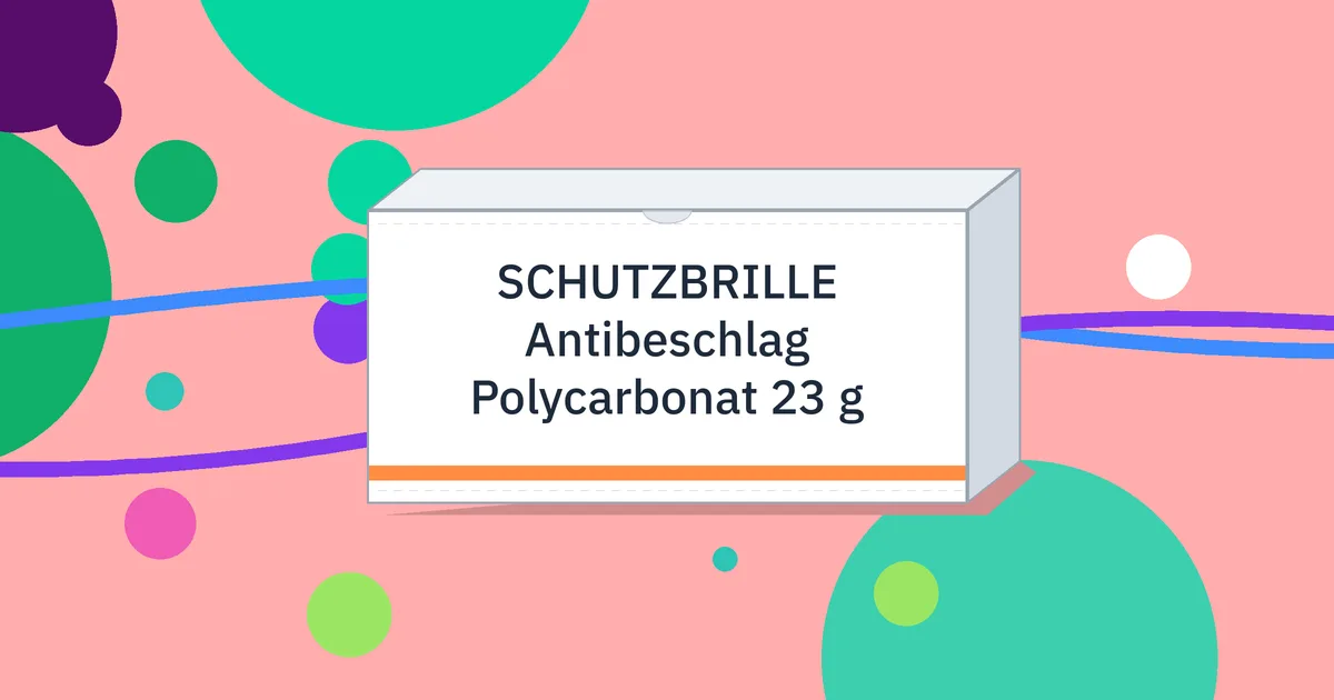 Symbolbild: Packung mit der Aufschrift SCHUTZBRILLE Antibeschlag Polycarbonat 23 g (PZN 09685034) – Verfügbarkeit und Bezug in Apotheken in Frankfurt am Main