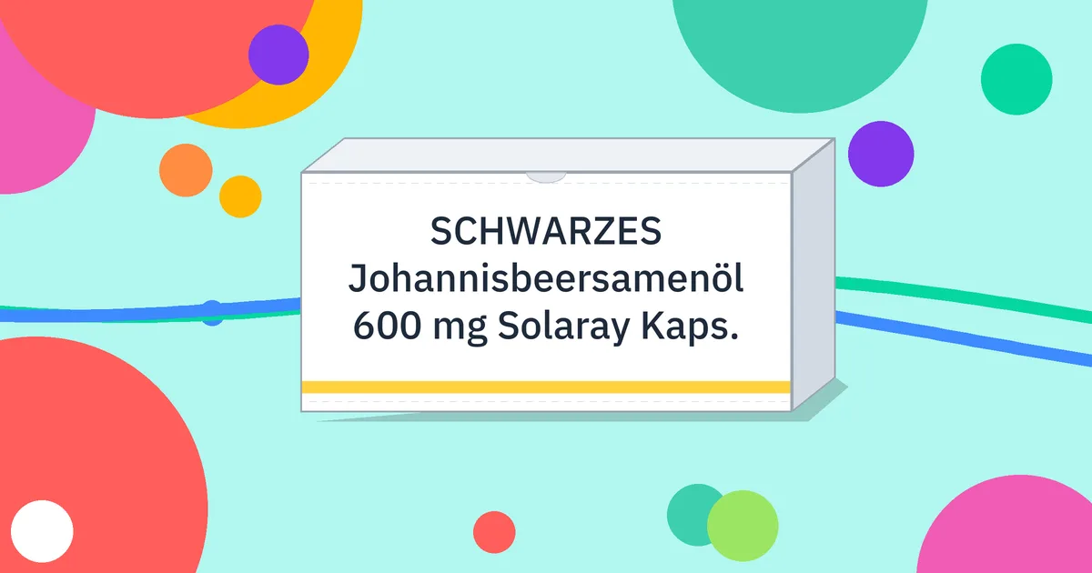 Symbolbild: Packung mit der Aufschrift SCHWARZES Johannisbeersamenöl 600 mg Solaray Kaps. (PZN 17254727) – Verfügbarkeit und Bezug in Apotheken in Frankfurt am Main