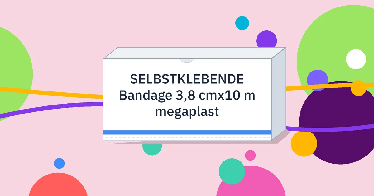 Symbolbild: Packung mit der Aufschrift SELBSTKLEBENDE Bandage 3,8 cmx10 m megaplast (PZN 16501595) – Verfügbarkeit und Bezug in Apotheken in Frankfurt am Main
