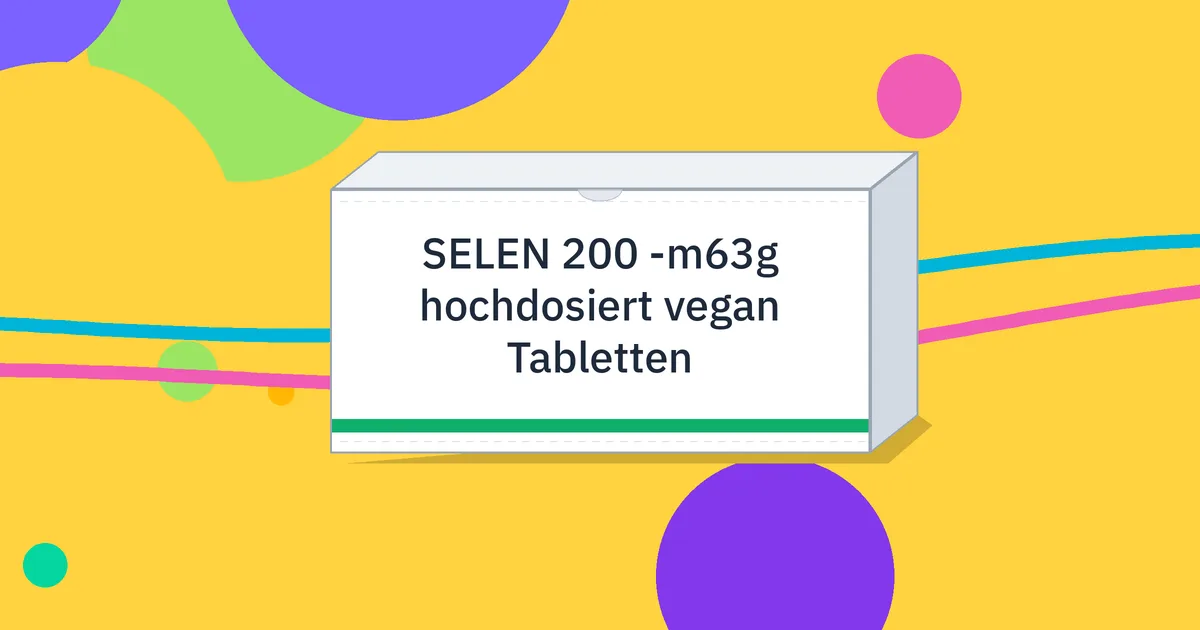Symbolbild: Packung mit der Aufschrift SELEN 200 -m63g hochdosiert vegan Tabletten (PZN 13834741) – Verfügbarkeit und Bezug in Apotheken in Frankfurt am Main