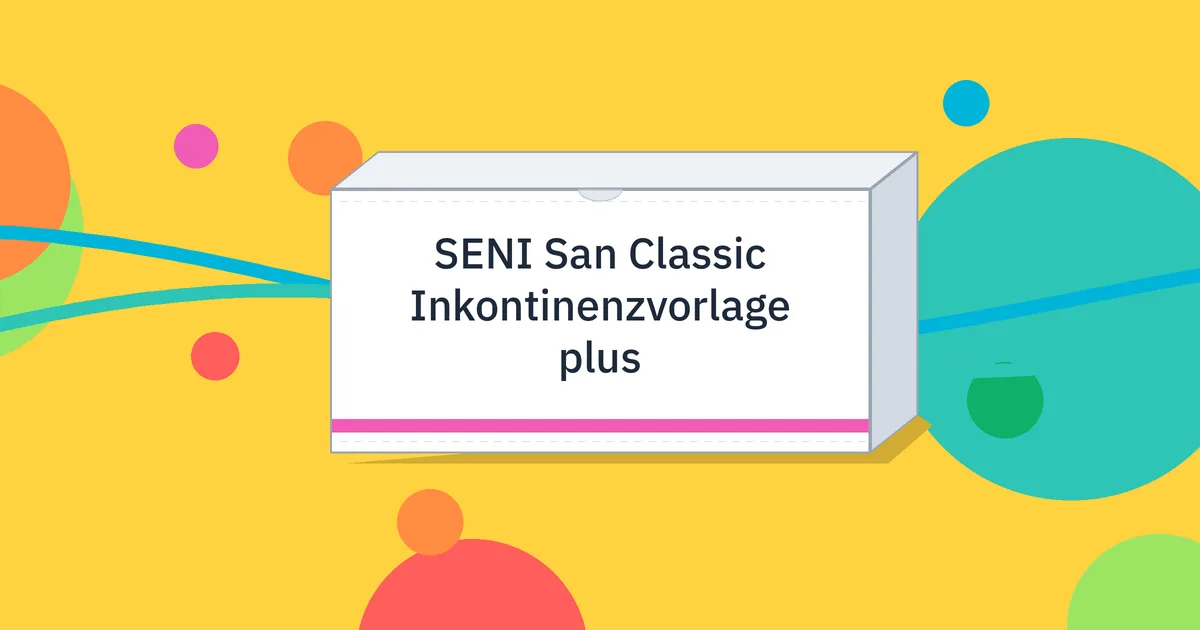 Symbolbild: Packung mit der Aufschrift SENI San Classic Inkontinenzvorlage plus (PZN 17894177) – Verfügbarkeit und Bezug in Apotheken in Frankfurt am Main