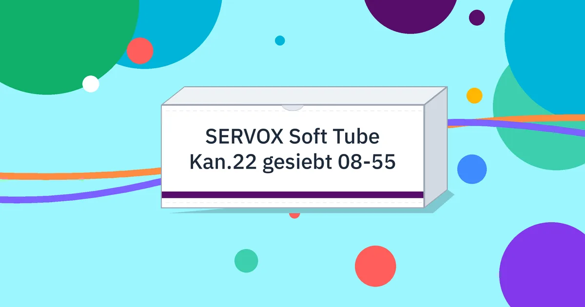 Symbolbild: Packung mit der Aufschrift SERVOX Soft Tube Kan.22 gesiebt 08-55 (PZN 07508428) – Verfügbarkeit und Bezug in Apotheken in Frankfurt am Main