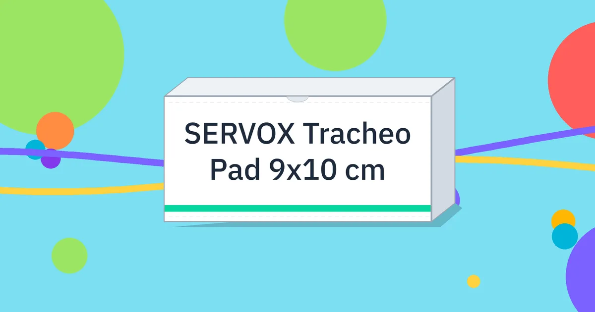 Symbolbild: Packung mit der Aufschrift SERVOX Tracheo Pad 9x10 cm (PZN 16655269) – Verfügbarkeit und Bezug in Apotheken in Frankfurt am Main
