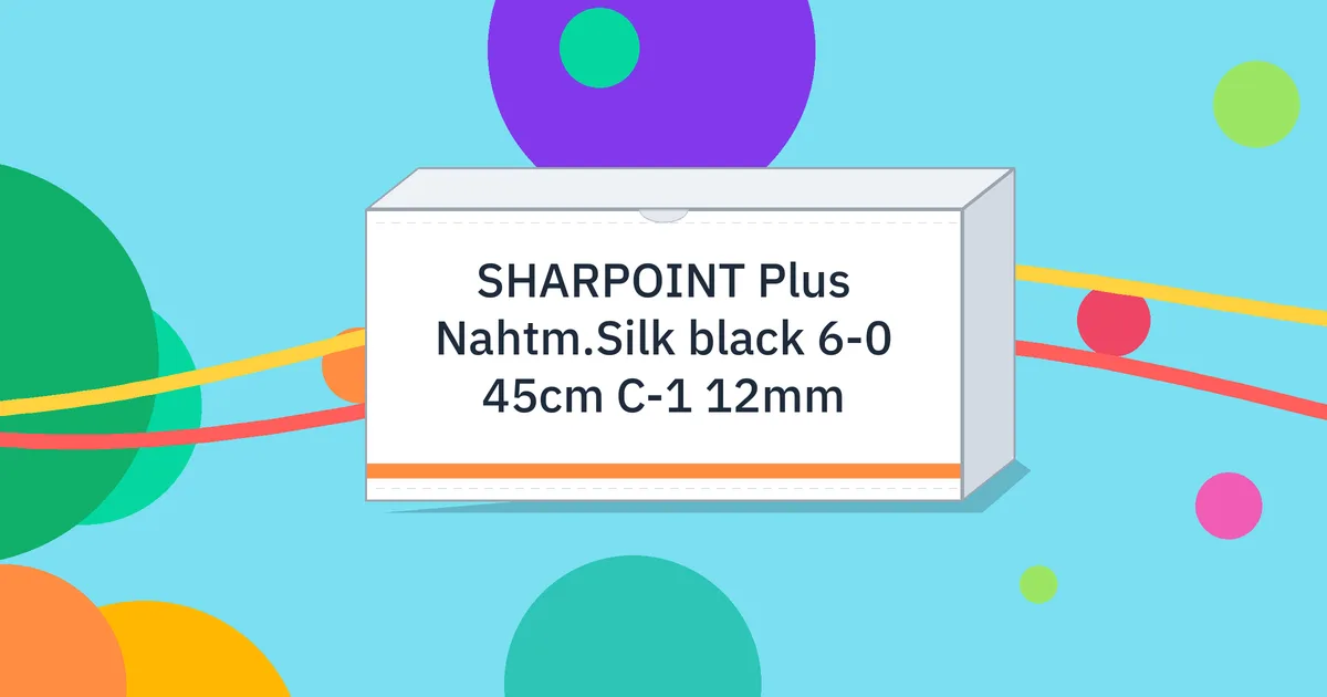 Symbolbild: Packung mit der Aufschrift SHARPOINT Plus Nahtm.Silk black 6-0 45cm C-1 12mm (PZN 17994714) – Verfügbarkeit und Bezug in Apotheken in Frankfurt am Main