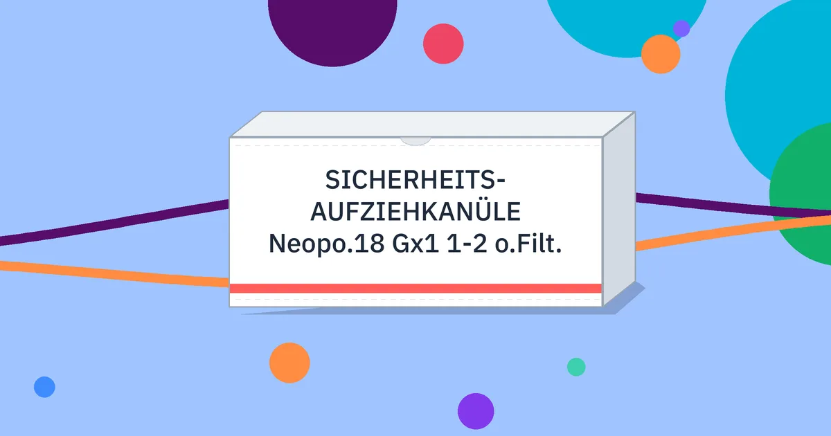 Symbolbild: Packung mit der Aufschrift SICHERHEITS-AUFZIEHKANÜLE Neopo.18 Gx1 1-2 o.Filt. (PZN 16955445) – Verfügbarkeit und Bezug in Apotheken in Frankfurt am Main