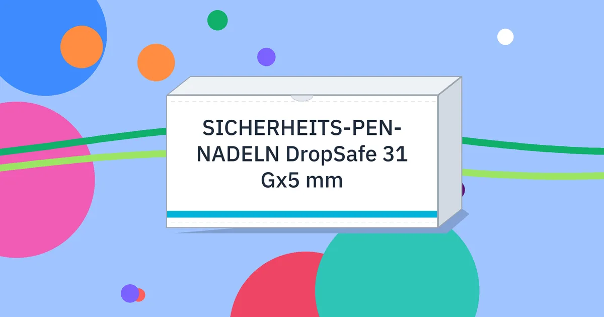 Symbolbild: Packung mit der Aufschrift SICHERHEITS-PEN-NADELN DropSafe 31 Gx5 mm (PZN 19703690) – Verfügbarkeit und Bezug in Apotheken in Frankfurt am Main